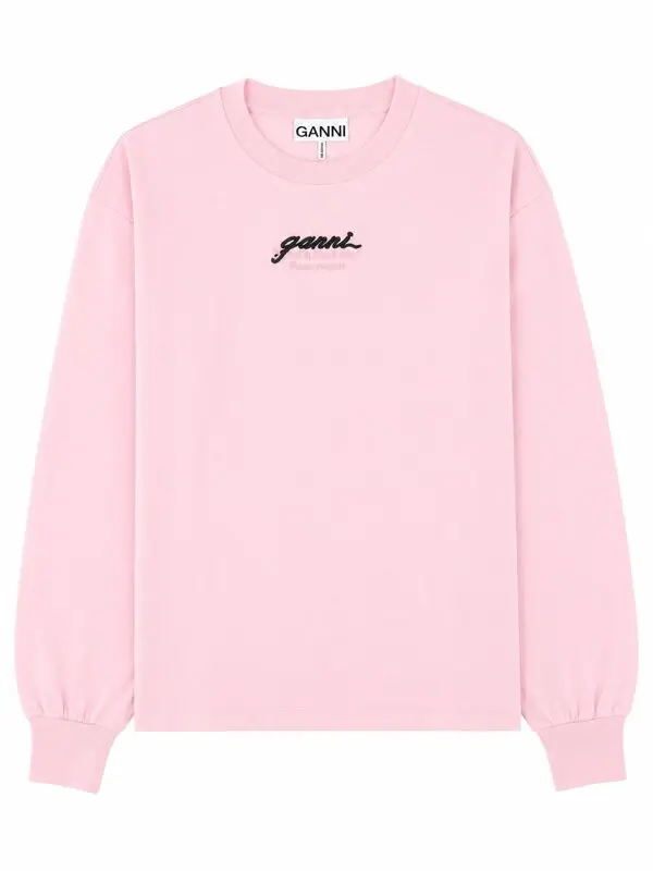 GANNI T-shirt A Manica Lunga Con Logo E Stampa