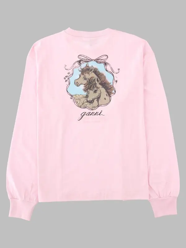 GANNI T-shirt A Manica Lunga Con Logo E Stampa