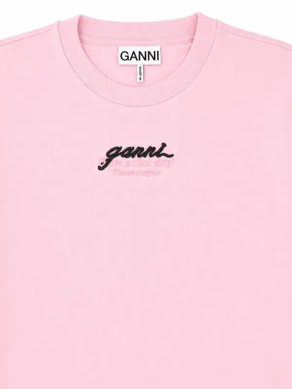GANNI T-shirt A Manica Lunga Con Logo E Stampa