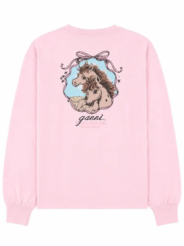 GANNI T-shirt A Manica Lunga Con Logo E Stampa