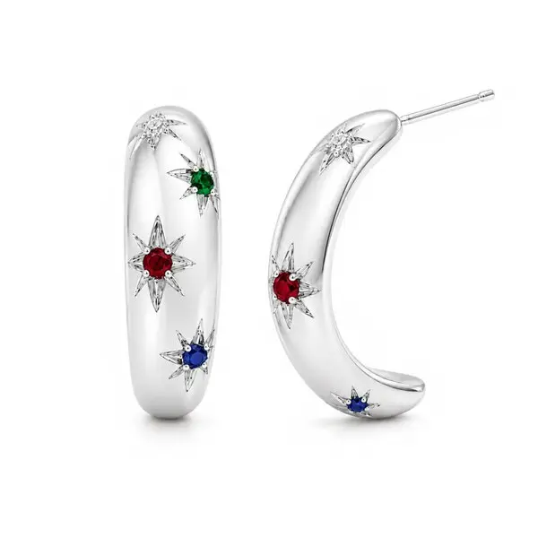UNALOE Multicolour Starburst Hoop Earrings – Sterling