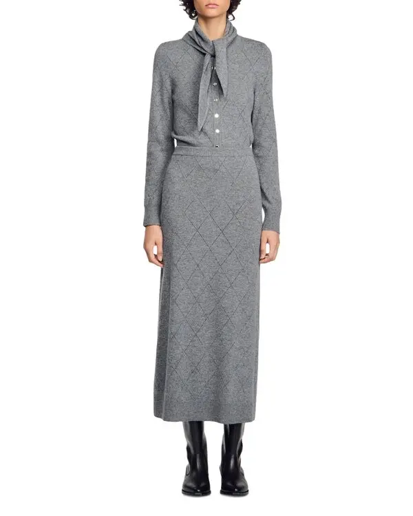 Sandro Coralyna Wool Blend Pointelle Knit Skirt