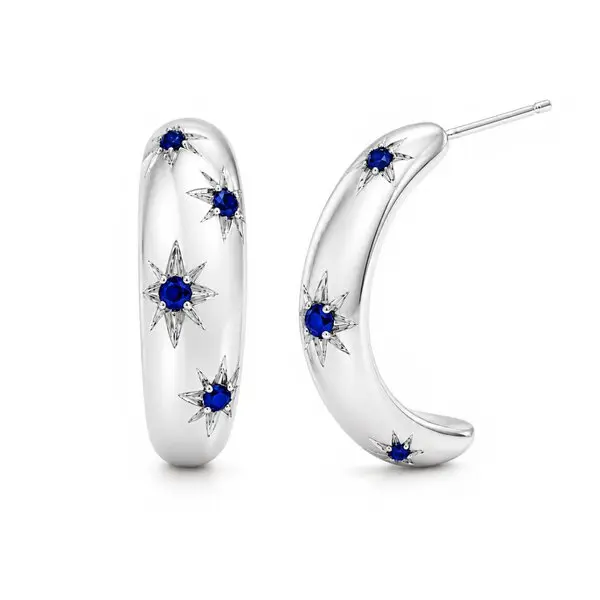 UNALOE Silver / Blue Blue Gemstone Starburst Hoop Earrings – Sterling Silver