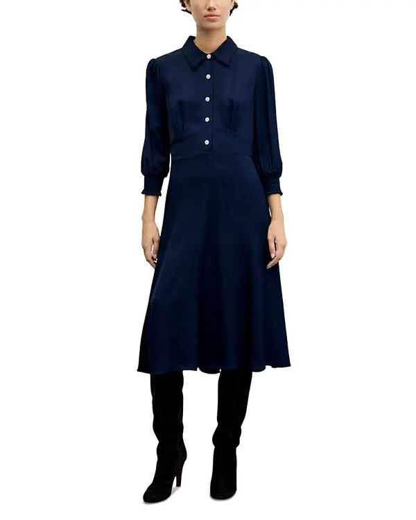 Gerard Darel Ciel Smocked Cuff Collared Dress