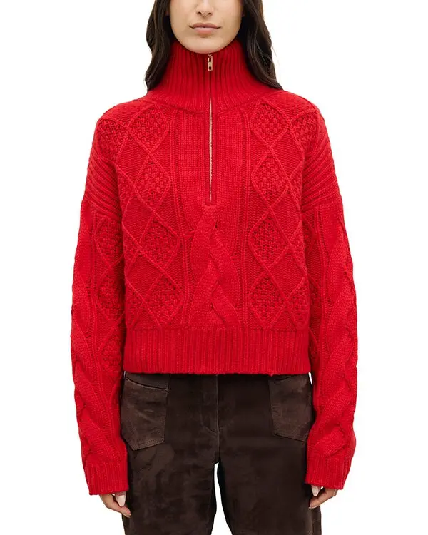 Gerard Darel Roxy Wool Cable Knit Mock Neck Sweater