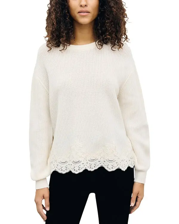 Gerard Darel Riviera Wool Lace Hem Sweater - Ecru