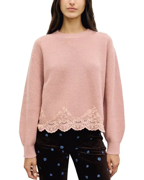 Gerard Darel Riviera Wool Lace Hem Sweater