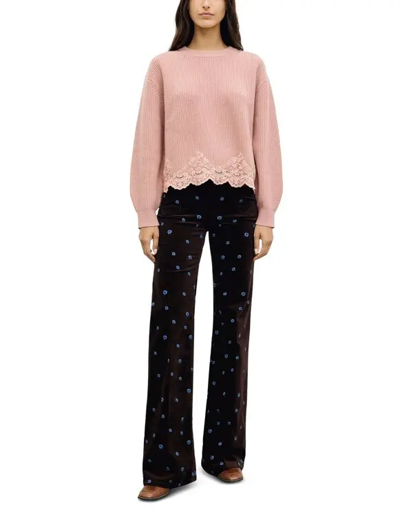 Gerard Darel Riviera Wool Lace Hem Sweater