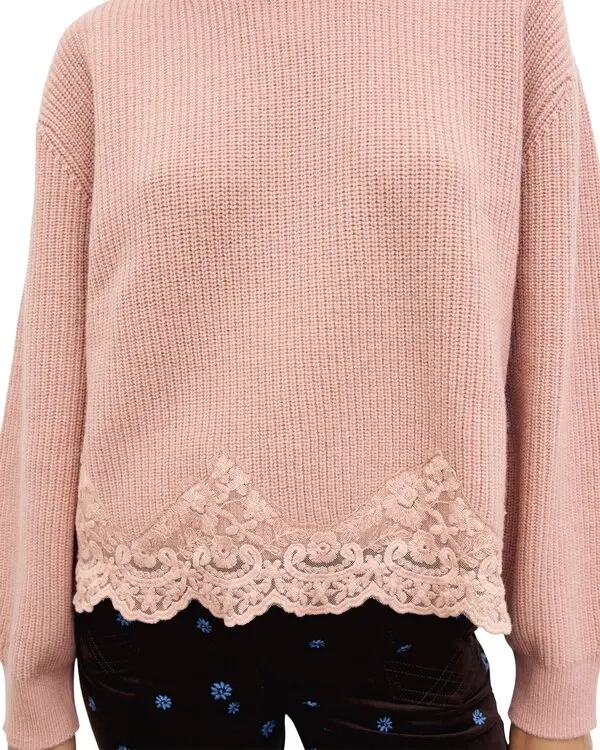 Gerard Darel Riviera Wool Lace Hem Sweater