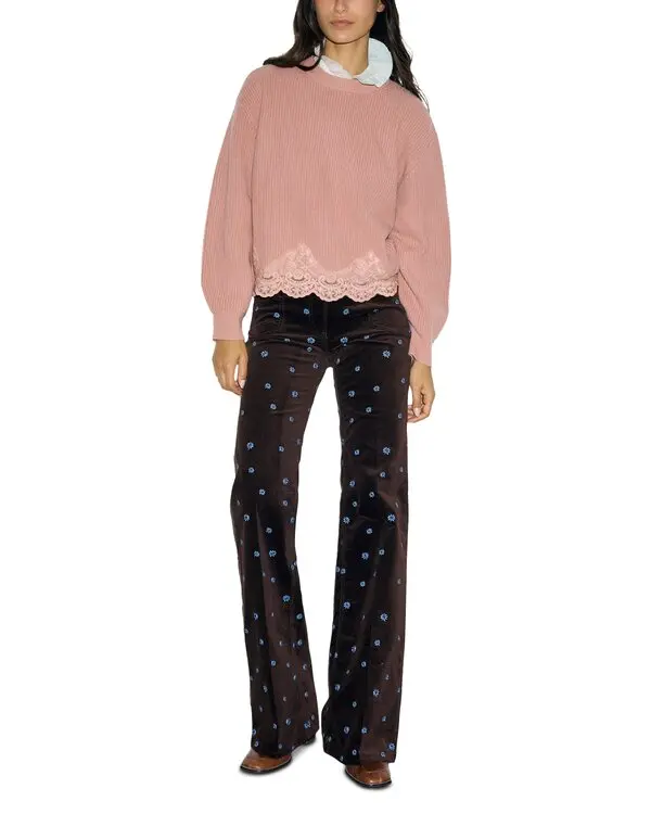 Gerard Darel Riviera Wool Lace Hem Sweater