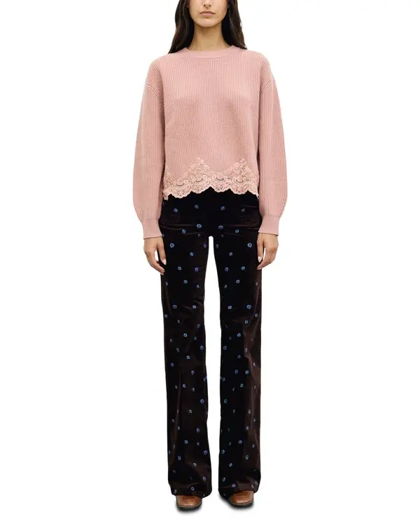 Gerard Darel Riviera Wool Lace Hem Sweater