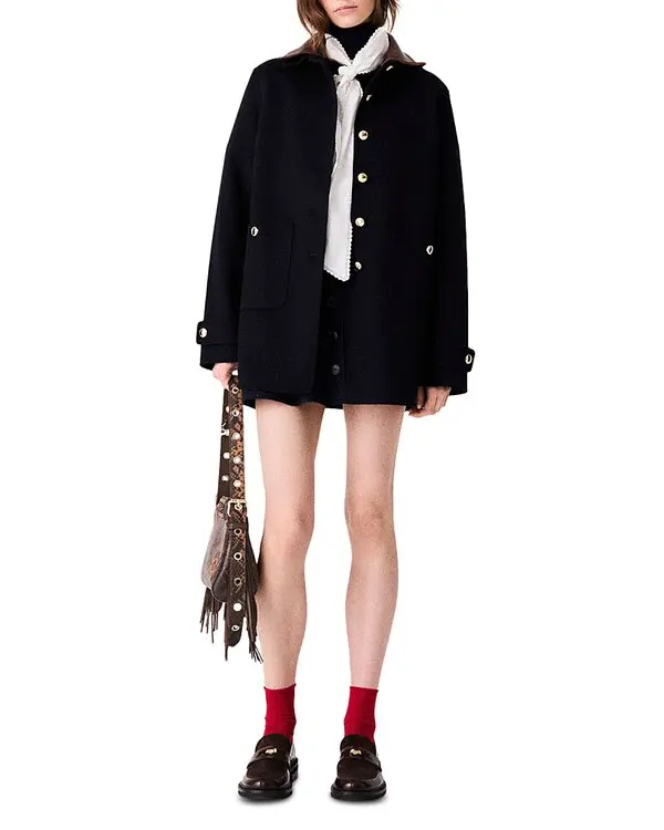 Maje Gedeus Wool Blend Double Faced Car Coat