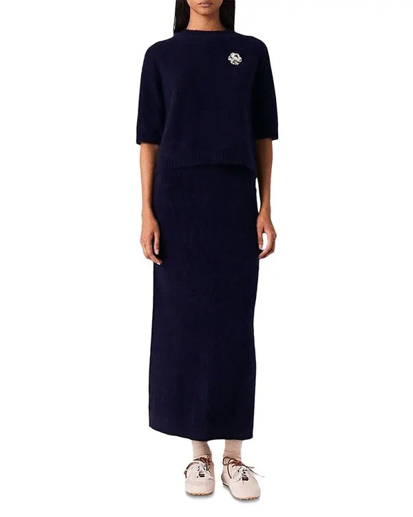 Maje Wool Floral Brooch Sweater