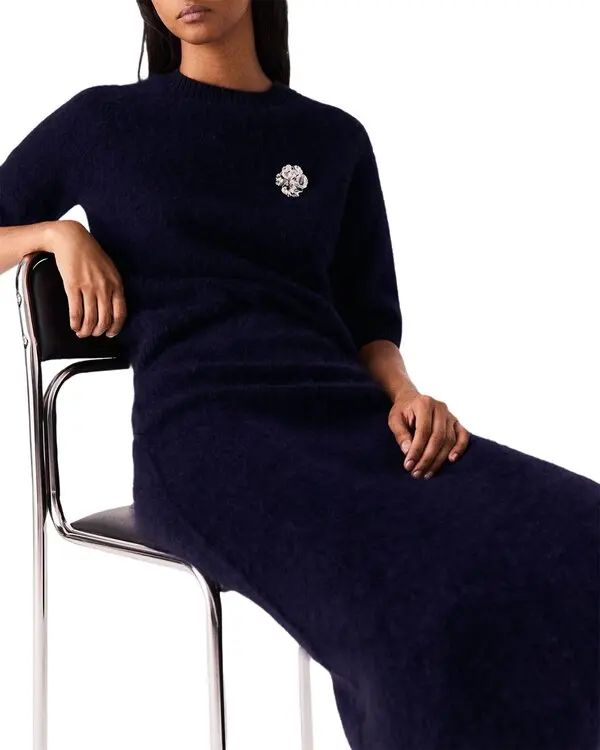 Maje Wool Floral Brooch Sweater