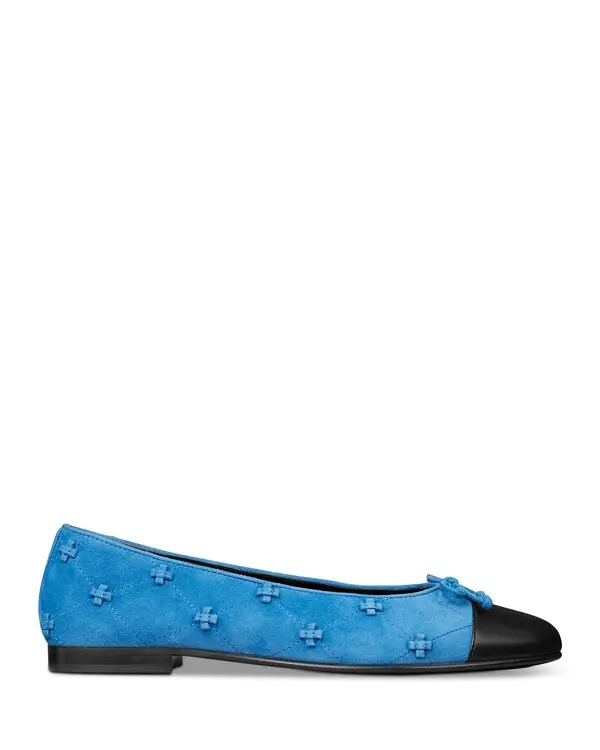 Tory Burch Cap Toe Bunny Knot Suede Ballet Flats - Wheat Blue