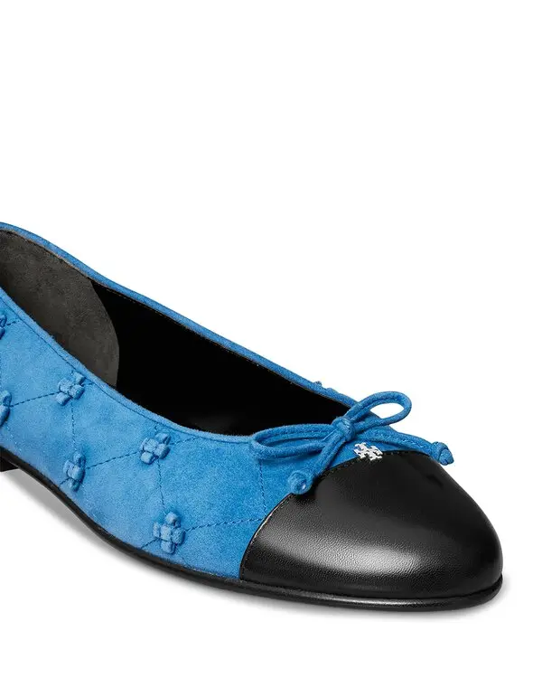 Tory Burch Cap Toe Bunny Knot Suede Ballet Flats - Wheat Blue