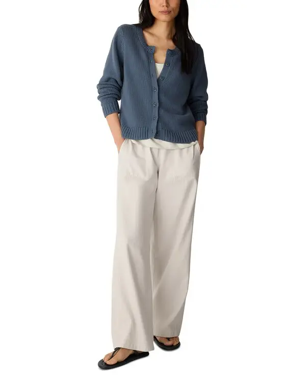 Eileen Fisher Cotton Crewneck Cardigan Sweater