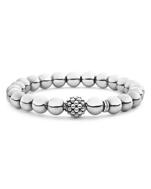 Lagos Sterling Signature Caviar Lattice Ball Beaded Stretch Bracelet - Silver