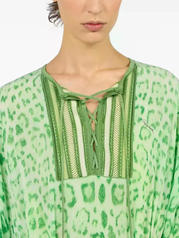 Roberto Cavalli Leopard-print Lace-up Kaftan