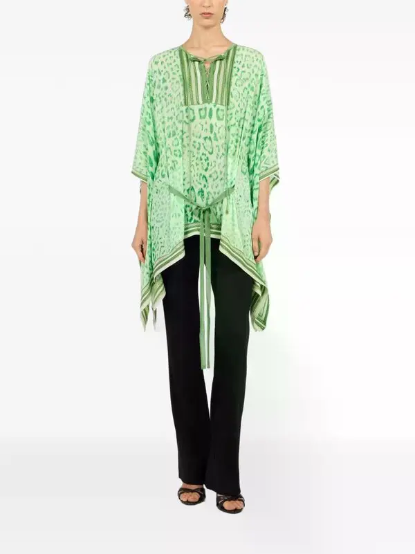 Roberto Cavalli Leopard-print Lace-up Kaftan - Green