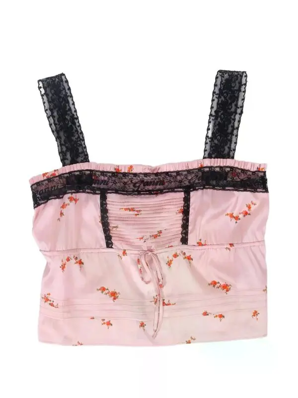 GANNI Lace-trim Floral-print Top - Pink