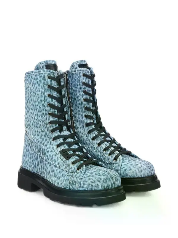 Roberto Cavalli Leopard-print Lace-up Combat Boots