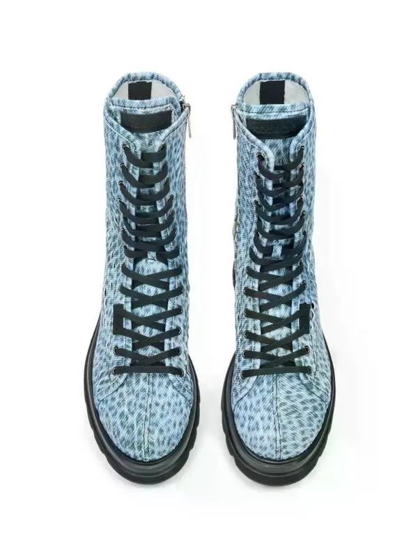 Roberto Cavalli Leopard-print Lace-up Combat Boots