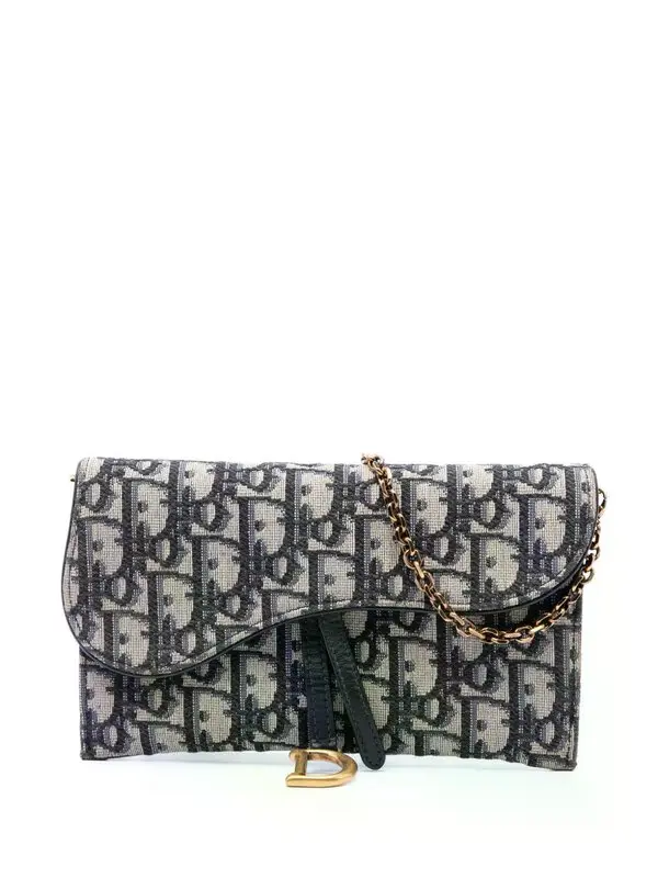 Dior 2020 Oblique Canvas Saddle Wallet On Chain Crossbody Bag - Blue