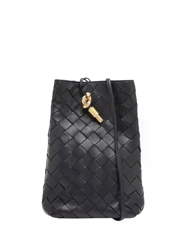 Bottega Veneta 2012-2026 Lambskin Intrecciato Andiamo Phone Pouch Crossbody Bag - Black