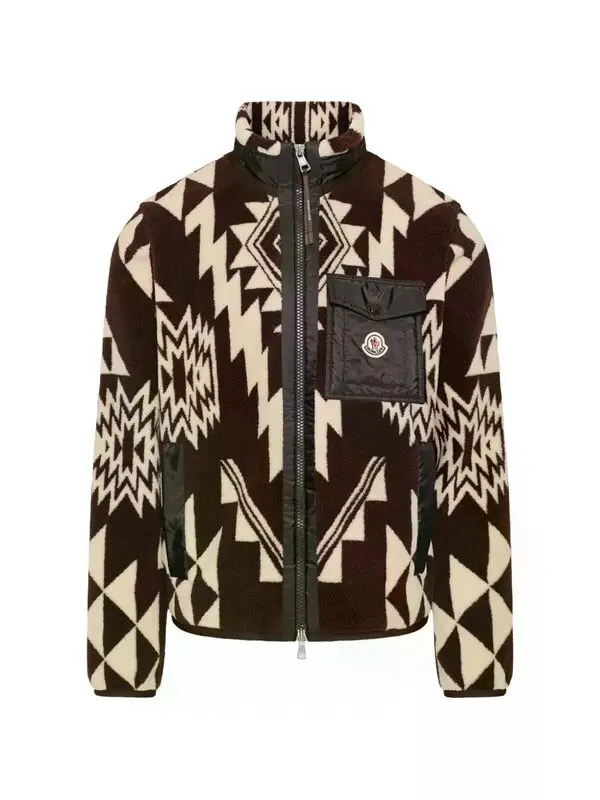 Moncler Geometric Teddy Zip-up Hoodie - Brown