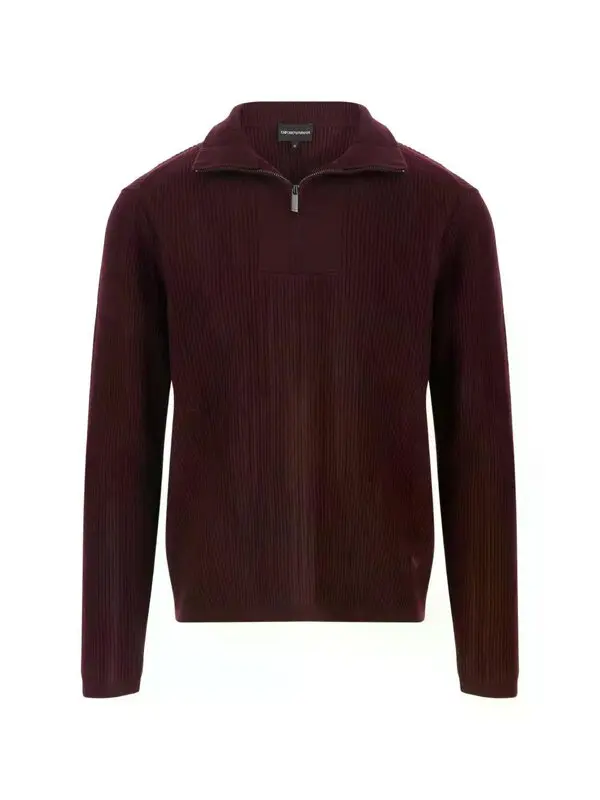 Emporio Armani Half-zip Ribbed-knit Polo Shirt - Red