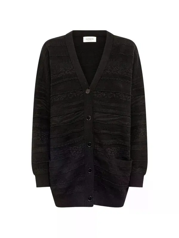 LANEUS Jacquard-knit V-neck Cardigan