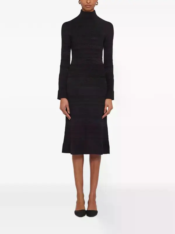 LANEUS Jacquard-knit Turtleneck Midi Dress