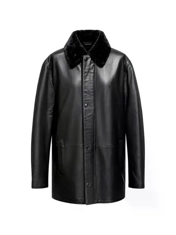 POCHE PARIS Shearling-collar Leather Jacket