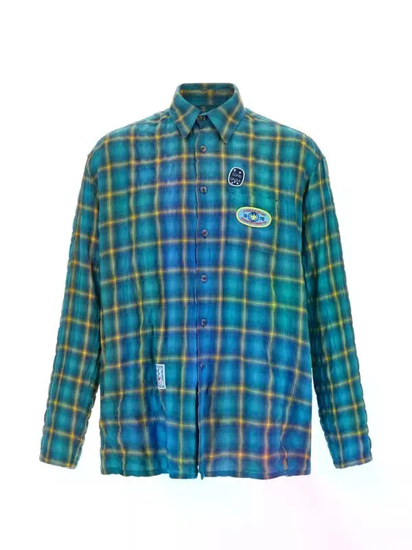 SONG FOR THE MUTE School Check-pattern Patch-detail Shirt - Blue