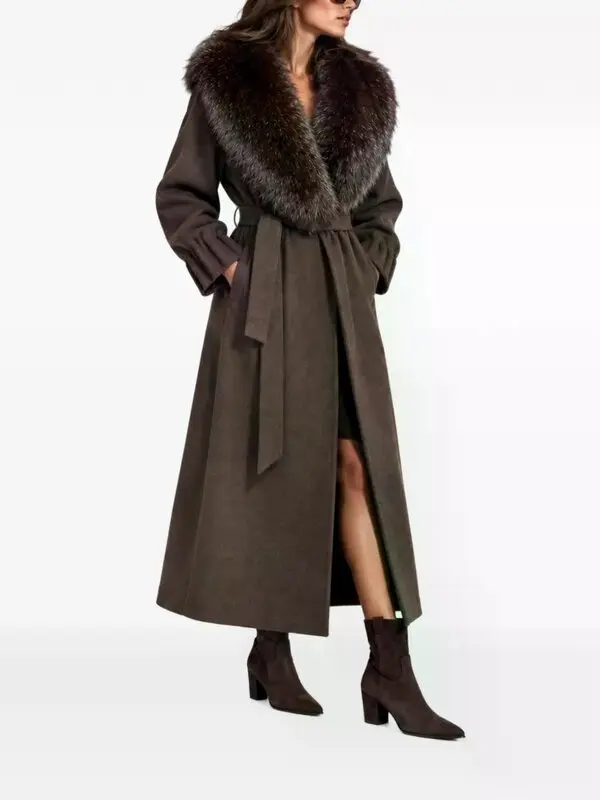 POCHE PARIS Faux-fur Collar Belted Coat