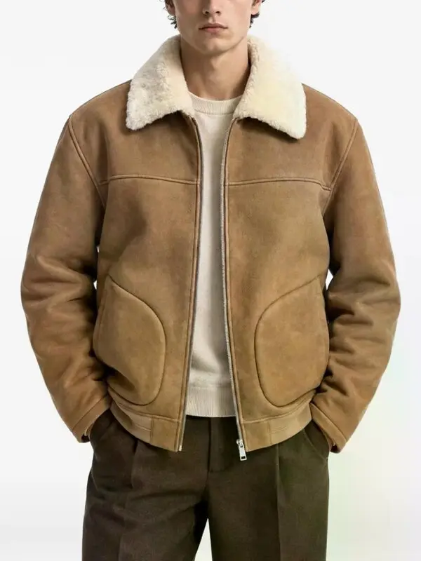 POCHE PARIS Shearling-collar Zip-up Jacket