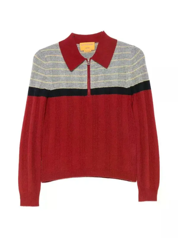 Guest In Residence Track Striped Ribbed-knit Sweater - Red