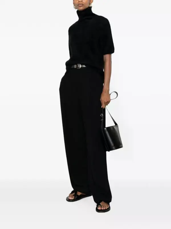Soft Goat Short-sleeve Turtleneck Sweater