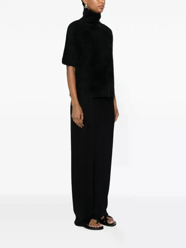 Soft Goat Short-sleeve Turtleneck Sweater