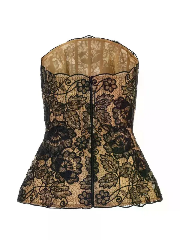 Elie Saab Floral Guipure Lace Corset Top - Black