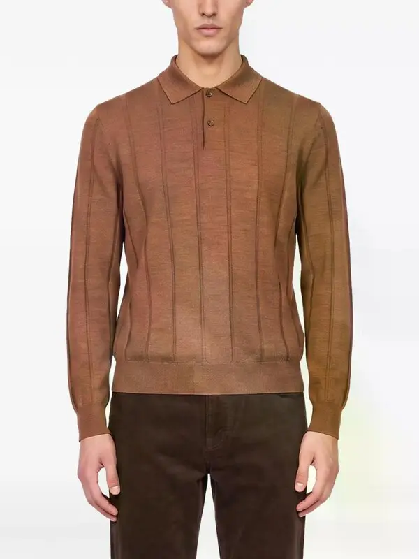 Canali Ribbed-knit Polo Shirt