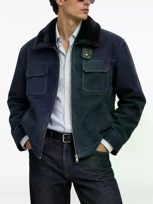 POCHE PARIS Shearling-collar Suede Jacket