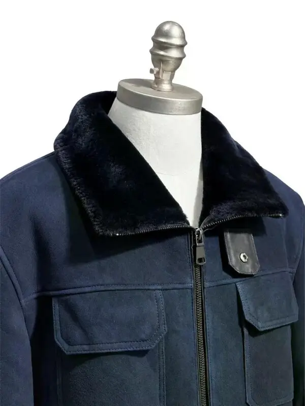 POCHE PARIS Shearling-collar Suede Jacket