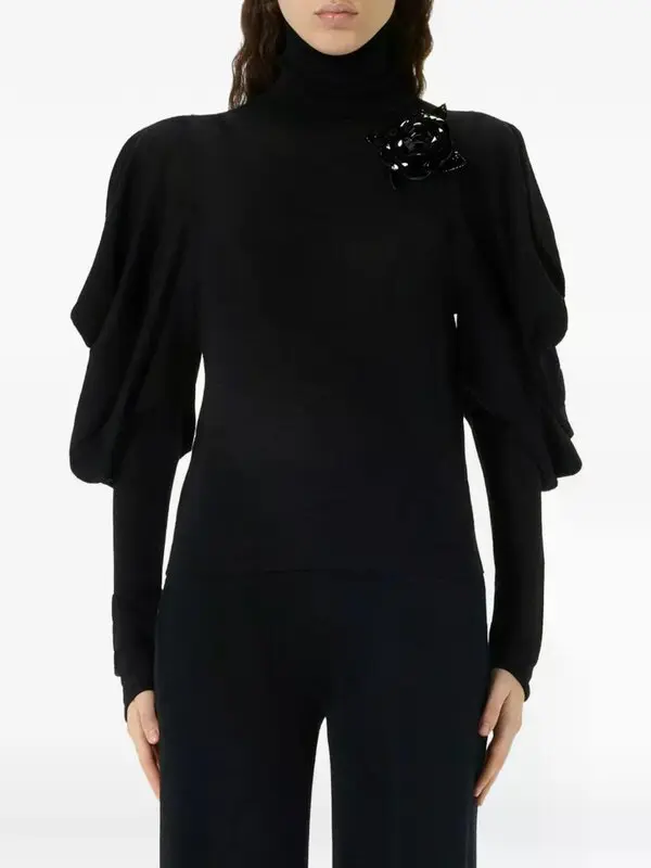 Blumarine Puff-sleeve Roll-neck Sweater - Black