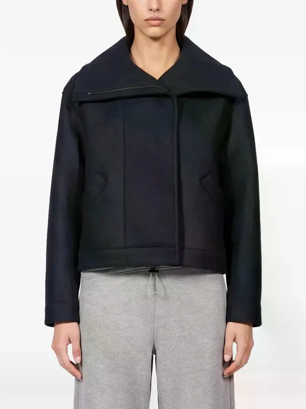 Harris Wharf London Asymmetric Collar Cropped Jacket - Blue