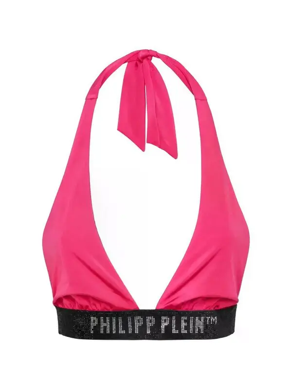 Philipp Plein Halterneck Logo-underband Bikini Top - Pink