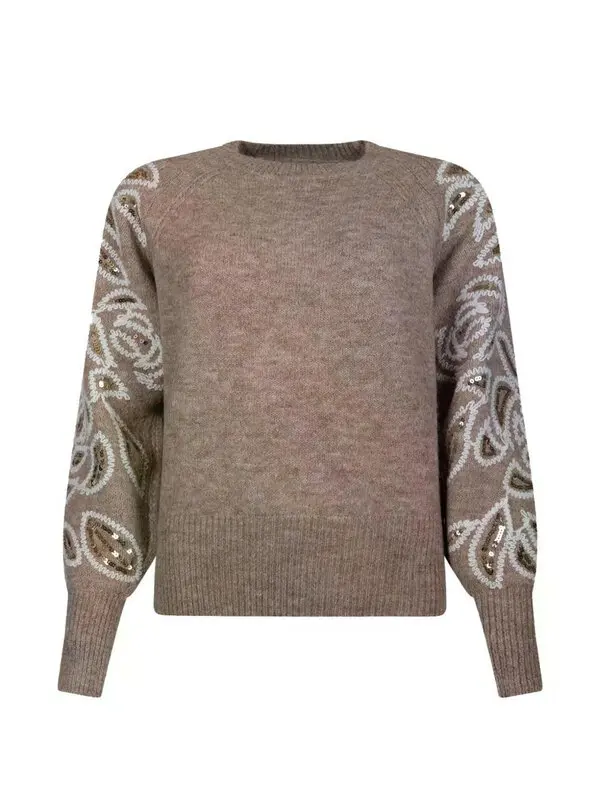 Derhy Sequin-embellished Embroidered Sweater - Neutrals