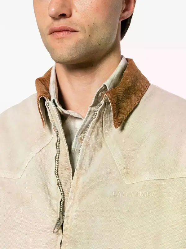 Balenciaga Corduroy-collar Distressed-effect Jacket