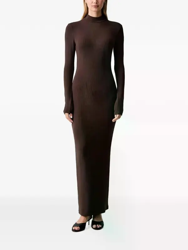 LA MANIA Fallon Ribbed-knit High-neck Maxi Dress